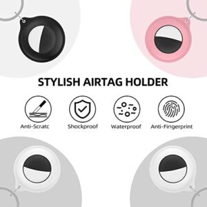 [4 Pack] Apple AirTag Holder with Key Ring - Soft Silicone Air tag Case Durable Scratch Resistant Cover Protective AirTag Keychain Accessory for Keys, Pets