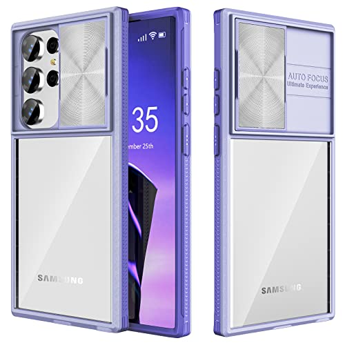 SQMCase for Samsung Galaxy S23 Ultra Case with Slide Camera Cover, Clear Slim Fit Shockproof Protective Camera Cover Protection Case for S23 Ultra 5G 6.8 inch 2023(Purple)