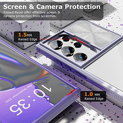 SQMCase for Samsung Galaxy S23 Ultra Case with Slide Camera Cover, Clear Slim Fit Shockproof Protective Camera Cover Protection Case for S23 Ultra 5G 6.8 inch 2023(Purple)