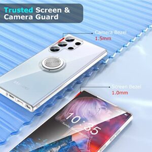 SQMCase Crystal Samsung Galaxy S23 Ultra Case with Ring Kickstand, Clear Transparent Soft Slim Fit TPU Shockproof Case Cover for S23 Ultra(Clear)