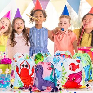 24 Pcs Sea Animal Drawstring Bags Backpack Sea Life Party Gift Ocean Party Favor Bags Goodie Bag Under the Sea Party Favor Bags for Kids Girls Birthday Party Celebration Decorations