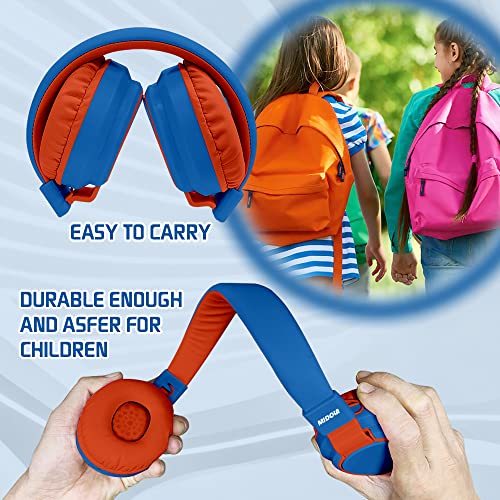 MIDOLA Headphones Kids Bluetooth Wireless Volume Limited 85/110dB Over On Ear Foldable Noise Protection Headset/Wired Inline Cable AUX 3.5mm Mic for Child Boy Girl Travel School Pad Tablet Blue