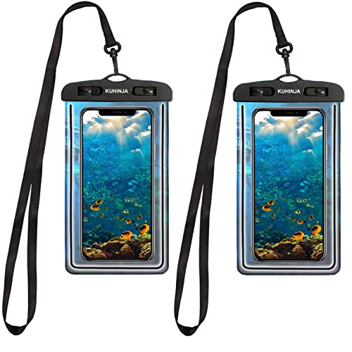 2-Pack Waterproof Phone Pouch, Universal Waterproof Phone Case, IPX8 Dry Bag Underwater with Lanyard for iPhone 13 12 11 Pro Max Samsung S21 S10 etc. up to 7.5 inch (Fluorescent Black)