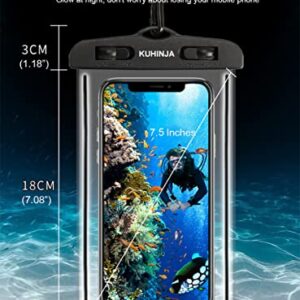 2-Pack Waterproof Phone Pouch, Universal Waterproof Phone Case, IPX8 Dry Bag Underwater with Lanyard for iPhone 13 12 11 Pro Max Samsung S21 S10 etc. up to 7.5 inch (Fluorescent Black)