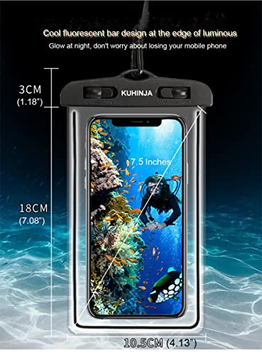 2-Pack Waterproof Phone Pouch, Universal Waterproof Phone Case, IPX8 Dry Bag Underwater with Lanyard for iPhone 13 12 11 Pro Max Samsung S21 S10 etc. up to 7.5 inch (Fluorescent Black)