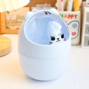 sentop cute desktop trash can, kawaii mini trash bin with shake lid, garbage storage bucket for desk car office kitchen (blue)