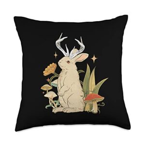 cottagecore aesthetic jackalope retro jackalope funny rabbit throw pillow, 18x18, multicolor