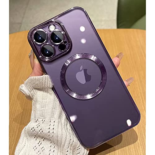 LZGHOYF Magnetic Clear Case for iPhone 14 Pro Max Phone Case Built-in Camera Lens Protector Compatible with MagSafe Slim Magnet Case for iPhone 14 Pro Max 6.7 Inches - Purple