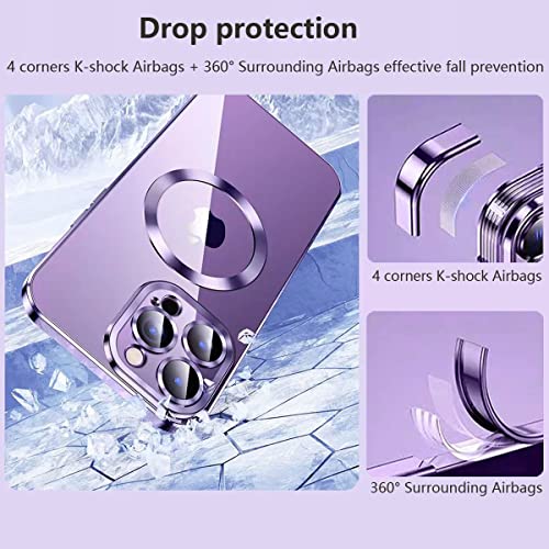 LZGHOYF Magnetic Clear Case for iPhone 14 Pro Max Phone Case Built-in Camera Lens Protector Compatible with MagSafe Slim Magnet Case for iPhone 14 Pro Max 6.7 Inches - Purple