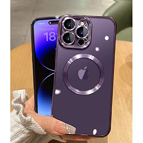 LZGHOYF Magnetic Clear Case for iPhone 14 Pro Max Phone Case Built-in Camera Lens Protector Compatible with MagSafe Slim Magnet Case for iPhone 14 Pro Max 6.7 Inches - Purple