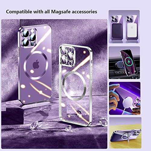 LZGHOYF Magnetic Clear Case for iPhone 14 Pro Max Phone Case Built-in Camera Lens Protector Compatible with MagSafe Slim Magnet Case for iPhone 14 Pro Max 6.7 Inches - Purple