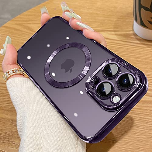 LZGHOYF Magnetic Clear Case for iPhone 14 Pro Max Phone Case Built-in Camera Lens Protector Compatible with MagSafe Slim Magnet Case for iPhone 14 Pro Max 6.7 Inches - Purple