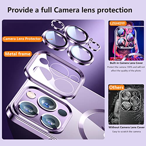 LZGHOYF Magnetic Clear Case for iPhone 14 Pro Max Phone Case Built-in Camera Lens Protector Compatible with MagSafe Slim Magnet Case for iPhone 14 Pro Max 6.7 Inches - Purple