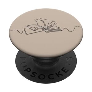 minimal book line art for bookworm on tan sand beige popsockets standard popgrip