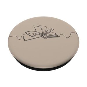 Minimal Book Line Art For Bookworm On Tan Sand Beige PopSockets Standard PopGrip