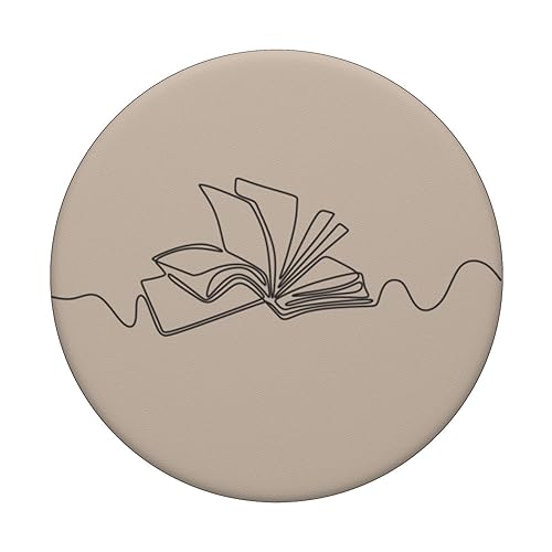 Minimal Book Line Art For Bookworm On Tan Sand Beige PopSockets Standard PopGrip