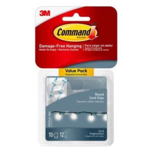 Command Clear Cable Clips - Plastic Adhesive Cord Clips for String Lights, Christmas Decorations, Wall, Office or Home Wires, 20 3M Clear Hooks, 24 Adhesive Strips and Wholesalehome Hook Torpedo Level