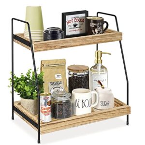 countertop coffee station organizer, wood coffee bar accessories organizer for coffee bar decor, coffee k cup pods holder condiment organizer, 2 tier countertop organizer shelf for bathroom kitchen