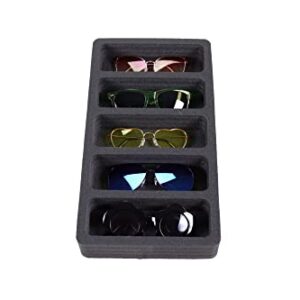 Polar Whale Sunglasses Drawer Organizer Tray Insert for Home Bedroom Bathroom Vanity Dresser Counter Table Waterproof Washable Black Foam 5 Compartment 8.25 x 15.5 Inches