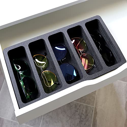 Polar Whale Sunglasses Drawer Organizer Tray Insert for Home Bedroom Bathroom Vanity Dresser Counter Table Waterproof Washable Black Foam 5 Compartment 8.25 x 15.5 Inches