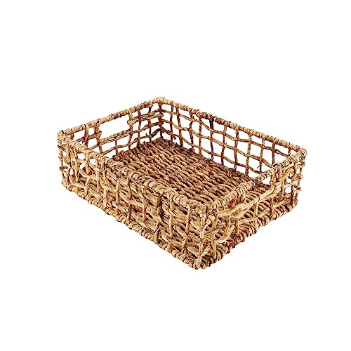 YRMT Water Hyacinth Storage Basket Wicker Baskets for Organizing Hollow Woven Basket with Built-in Handles for Shelves/Pantry 16" x 12" x 5.5" Natural