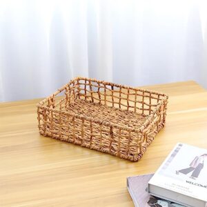 YRMT Water Hyacinth Storage Basket Wicker Baskets for Organizing Hollow Woven Basket with Built-in Handles for Shelves/Pantry 16" x 12" x 5.5" Natural