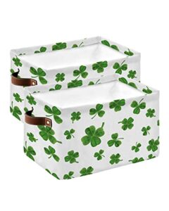 large capacity storage bins 2pcs st. patrick's day clover pettern storage cubes, collapsible storage baskets for organizing for bedroom living room shelves home 15x11x9.5 in