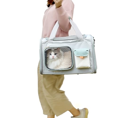 H.S.C PET Light Green Pet Carrier for Adult Cat 15 lbs,Soft Sided Small Dog Travel Carrier Top Load/Collapsible Carrier Bag for Large Cat,Kittens Sturdy Transport Carrier Long Trips/Medium Kitty