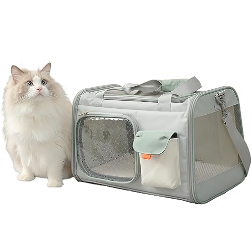 H.S.C PET Light Green Pet Carrier for Adult Cat 15 lbs,Soft Sided Small Dog Travel Carrier Top Load/Collapsible Carrier Bag for Large Cat,Kittens Sturdy Transport Carrier Long Trips/Medium Kitty