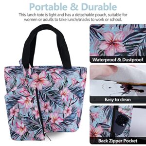 MOV COMPRA Lunch Bag Women Tote Organizer Bag Insulated Lunch Cooler Bag with Removable Zipper Handbag for Work Travel Picnic（Pink Flower）