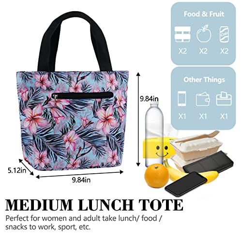 MOV COMPRA Lunch Bag Women Tote Organizer Bag Insulated Lunch Cooler Bag with Removable Zipper Handbag for Work Travel Picnic（Pink Flower）