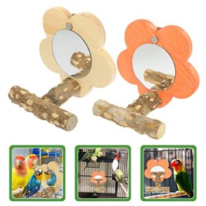 LUOZZY 2 Pcs Parrot Toy Wooden Bird Perch with Mirror Bird Cage Wood Perch Parrot Training Standing Rack for Pet Accessories