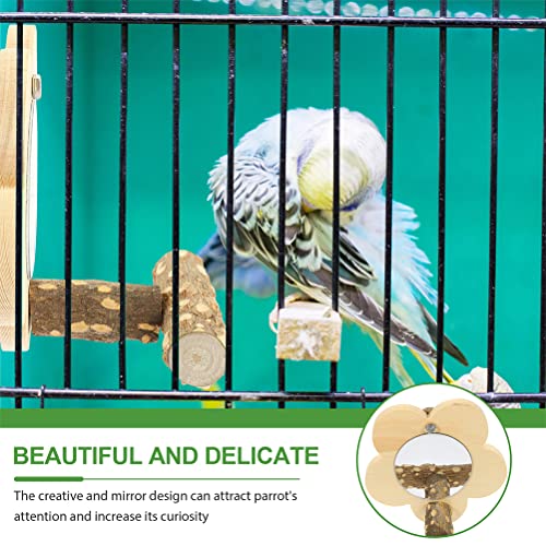 LUOZZY 2 Pcs Parrot Toy Wooden Bird Perch with Mirror Bird Cage Wood Perch Parrot Training Standing Rack for Pet Accessories