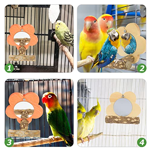 LUOZZY 2 Pcs Parrot Toy Wooden Bird Perch with Mirror Bird Cage Wood Perch Parrot Training Standing Rack for Pet Accessories