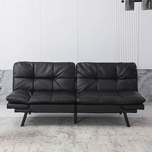 MLILY Modern Futon Sofa Bed, Convertible Sofa Loveseat with Adjustable Backrest and Armrest, Memory Foam Sleeper Couch Bed for Office, Living Room, Bedroom and Sitting Room, Black