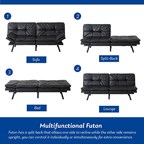 MLILY Modern Futon Sofa Bed, Convertible Sofa Loveseat with Adjustable Backrest and Armrest, Memory Foam Sleeper Couch Bed for Office, Living Room, Bedroom and Sitting Room, Black