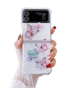 mundulea compatible samsung flip 4 case clear women girls pink butterfly stars sparkle glitter anti-scratch shockproof soft tpu phone cases for samsung galaxy z flip 4 (butterfly pink)