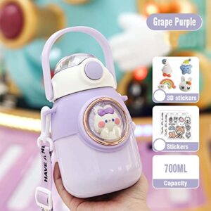 MLAFE Kawaii Insulation Cup Cute Stainless Steel Hot and Cold Insulation Cup 700ML Cartoon Kettle with Straw (Grape Purple)