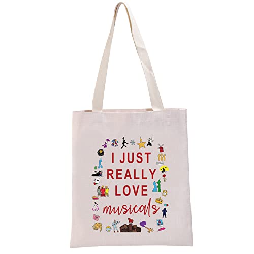 G2TUP Theatre Musical Lover Gift I Just Really Love Musicals Reusable Canvas Tote Bag Broadway Fan Gift Handbag (Love Musicals Handbag)