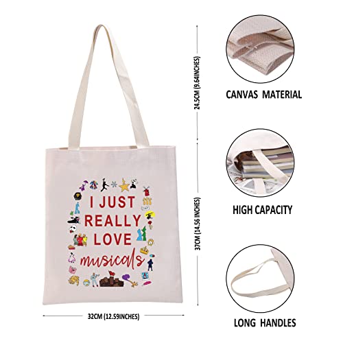 G2TUP Theatre Musical Lover Gift I Just Really Love Musicals Reusable Canvas Tote Bag Broadway Fan Gift Handbag (Love Musicals Handbag)