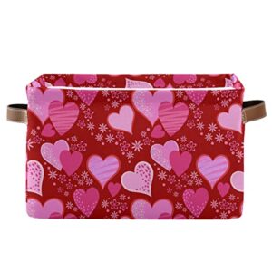 valentines day pink heart square storage basket storage bins canvas storage organizer closet shelf organizer for home office, 1 pc