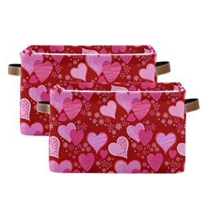 Valentines Day Pink Heart Square Storage Basket Storage Bins Canvas Storage Organizer Closet Shelf Organizer for Home Office, 1 Pc