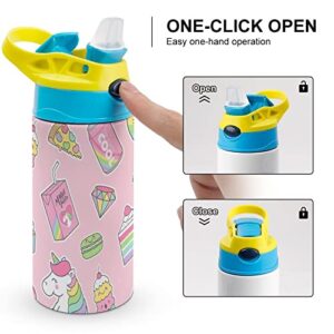 Water Bottle With Straw Pink Unicorns Insulated Stainless Steel Vacuum Cup 500Ml For School 7.5x2.7 in