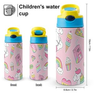 Water Bottle With Straw Pink Unicorns Insulated Stainless Steel Vacuum Cup 500Ml For School 7.5x2.7 in