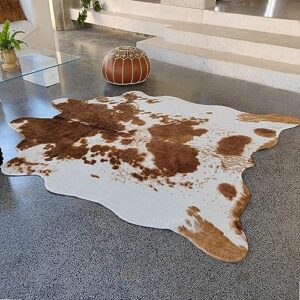 rugoo premium brown cowhide rug 6.4 ft x 8.5 ft faux cowhide rug cow print rug faux animal skin rug for living room bedroom nursery western decor