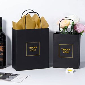 Dasofine Thank You Gift Bags 20pcs, 7.87"×3.7"×9.33" Thank You Bags with Handles, Sturdy Kraft Paper Bags with Handle, Gold Foil Black Thank You Bags for Retail, Wedding,Party, Baby Shower Shopping