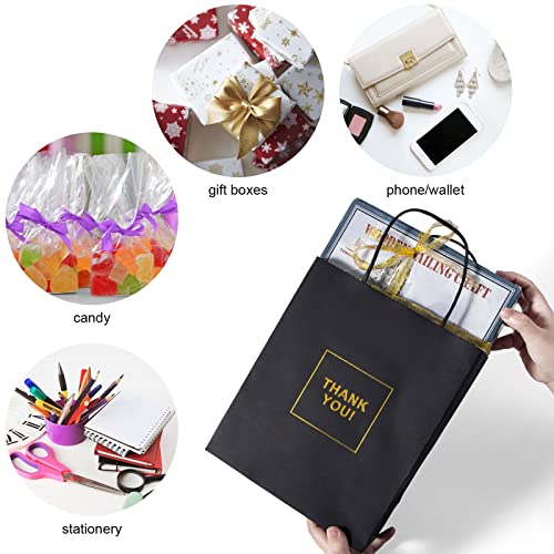 Dasofine Thank You Gift Bags 20pcs, 7.87"×3.7"×9.33" Thank You Bags with Handles, Sturdy Kraft Paper Bags with Handle, Gold Foil Black Thank You Bags for Retail, Wedding,Party, Baby Shower Shopping