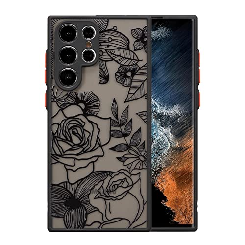 XIZYO for Samsung Galaxy S22 Ultra Case Rose Design Floral Pattern Slim Case for Women Girls TPU Bumper Case Shockproof Protective Case for Galaxy S22 Ultra, Black