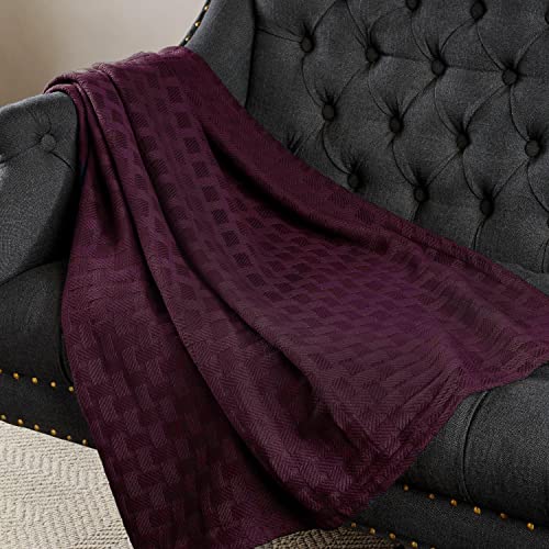 Superior 100% Cotton All-Season Blanket, Basket Weave Design, Soft, Comfy Cover for Bed, Bedding, Bedroom, Couch Throw, Lounging, Modern Boho Medium Weighted Blankets, Throw, Plum