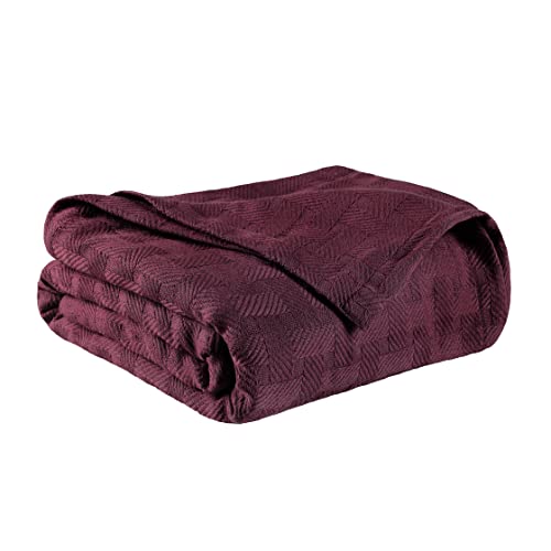 Superior 100% Cotton All-Season Blanket, Basket Weave Design, Soft, Comfy Cover for Bed, Bedding, Bedroom, Couch Throw, Lounging, Modern Boho Medium Weighted Blankets, Throw, Plum